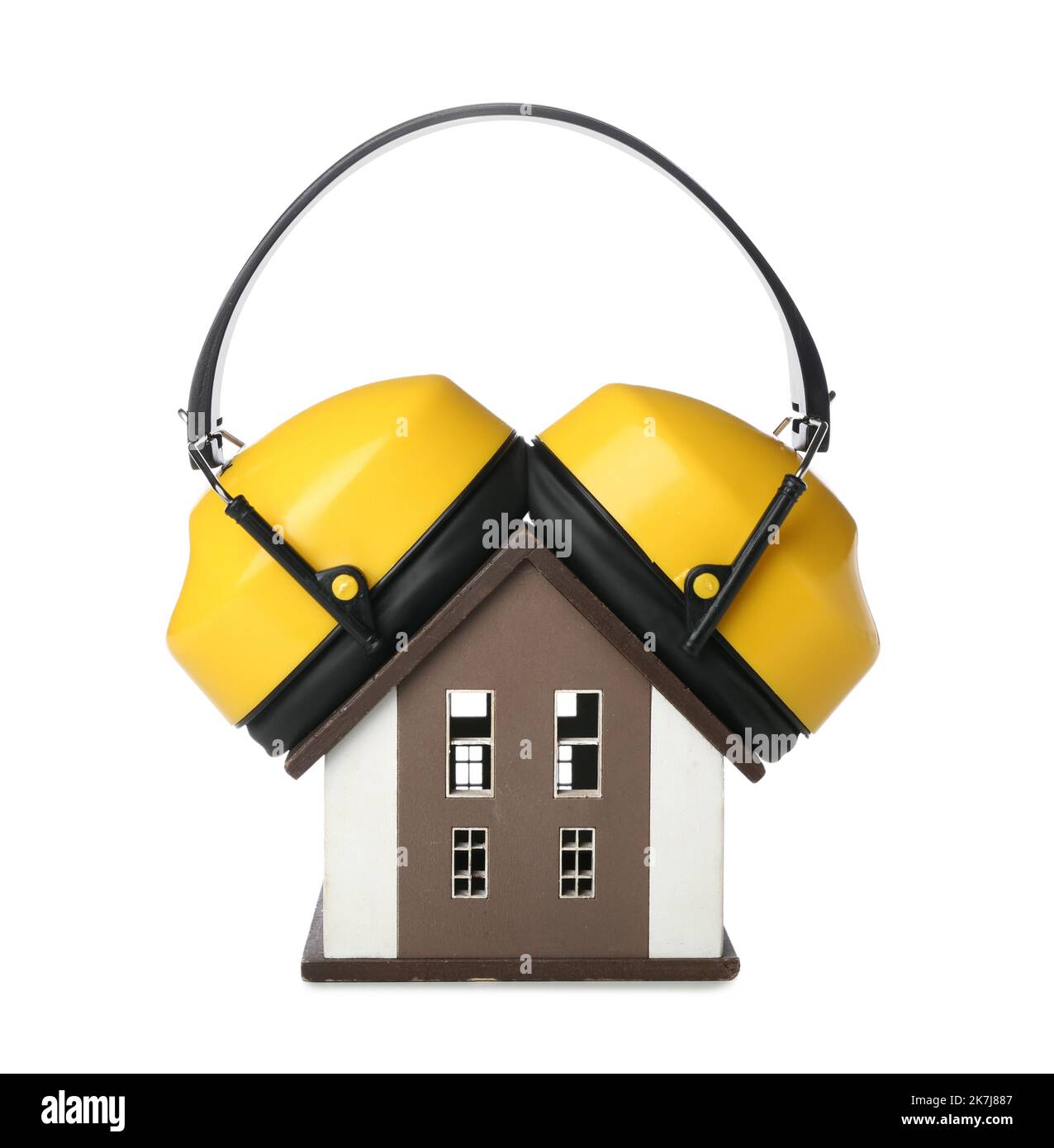 Hearing protectors with house figure on white background Stock Photo ...