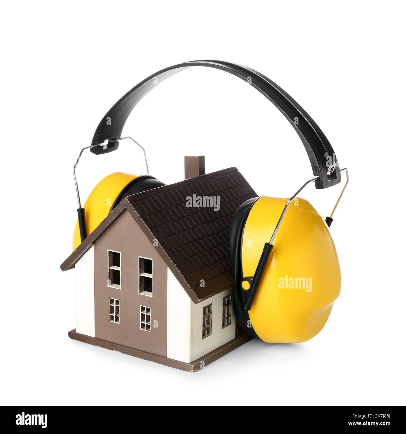Hearing protectors with house figure on white background Stock Photo ...