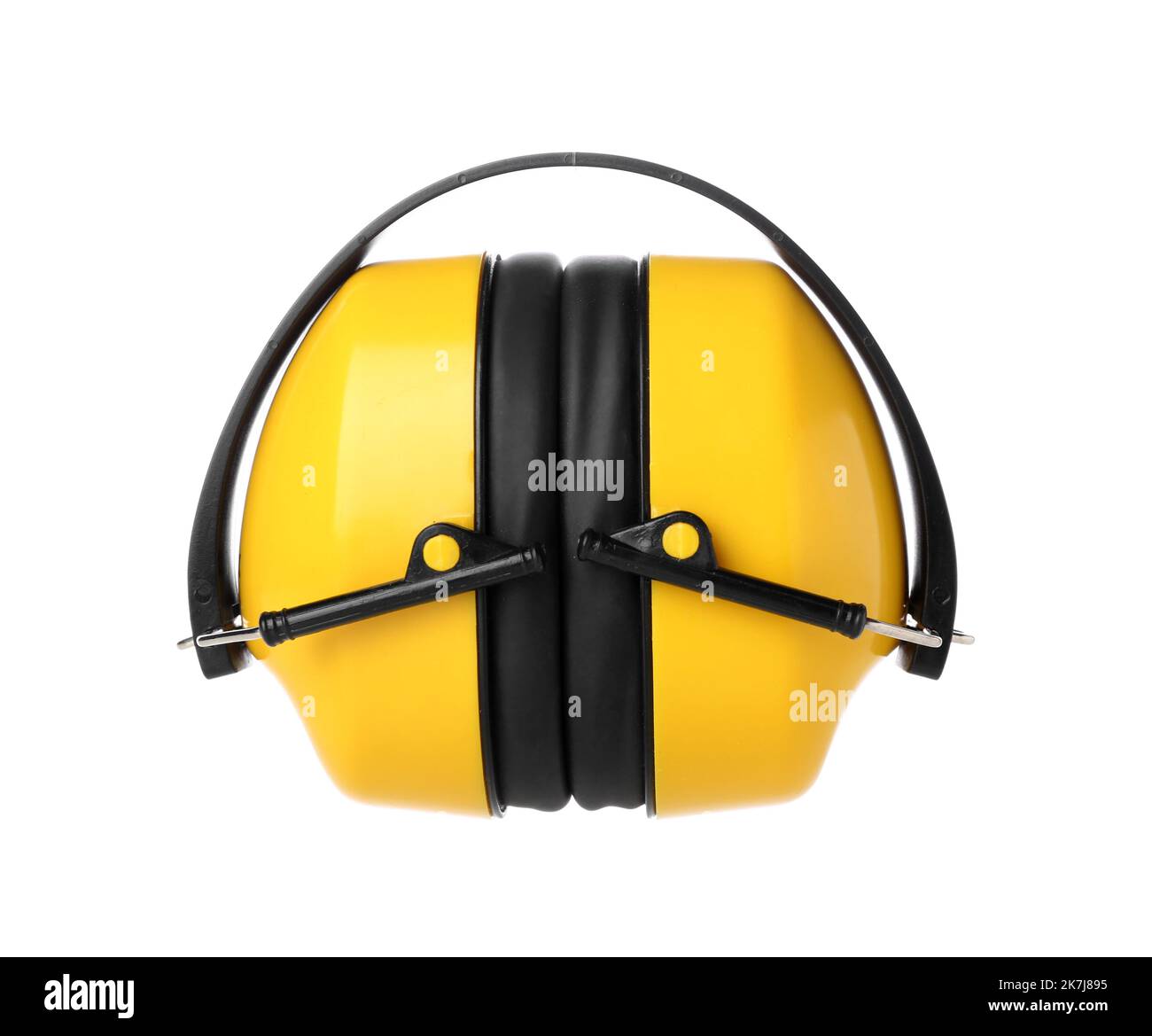 Yellow hearing protectors on white background Stock Photo - Alamy