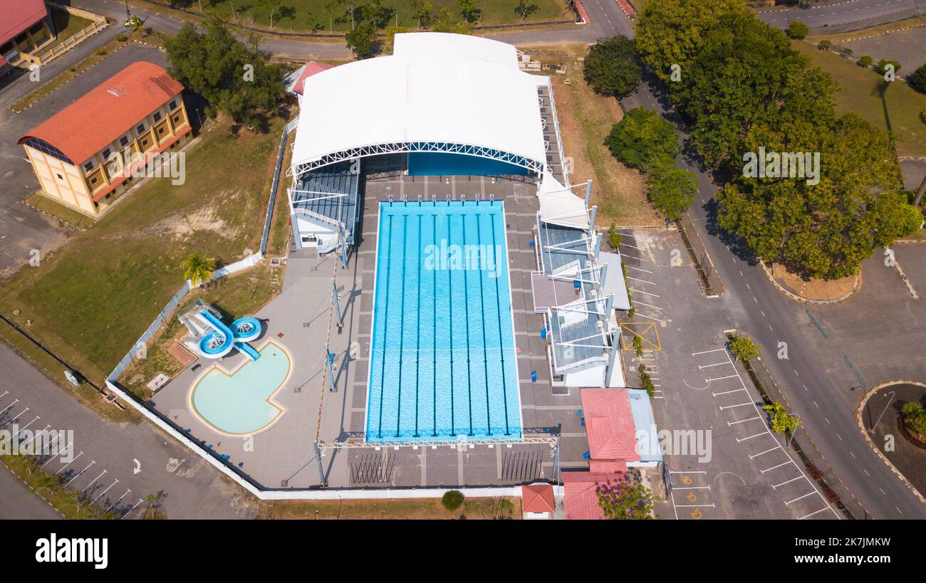 Aerial view of the swimming complex. It's a monumental sports ...