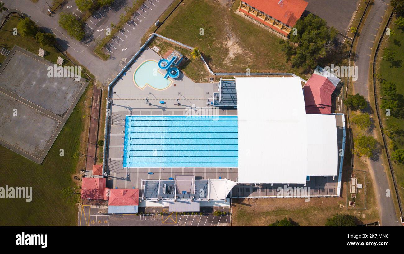 Aerial view of the swimming complex. It's a monumental sports ...