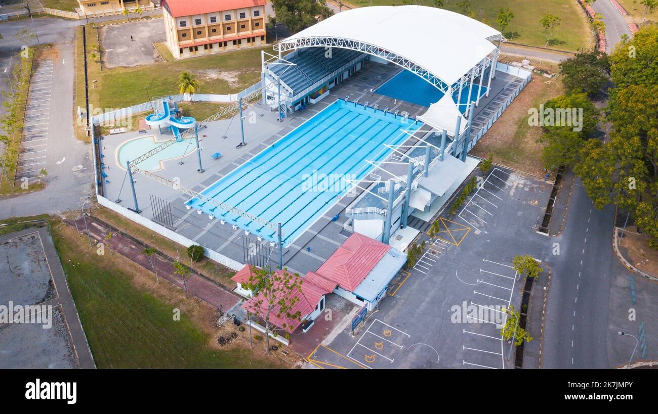 Aerial view of the swimming complex. It's a monumental sports ...