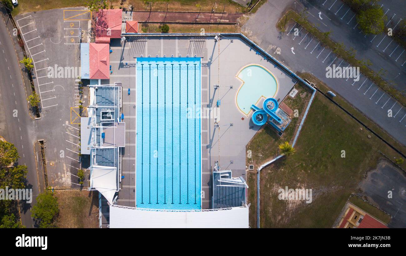 Aerial view of the swimming complex. It's a monumental sports ...