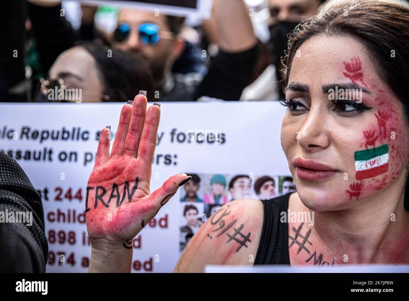 Istanbul, Turkey. 17th Oct, 2022. A protester with the Iranian flag ...