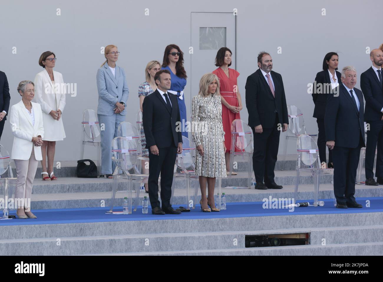 ©Sebastien Muylaert/MAXPPP - Paris 14/07/2022 Emmanuel et Brigitte ...