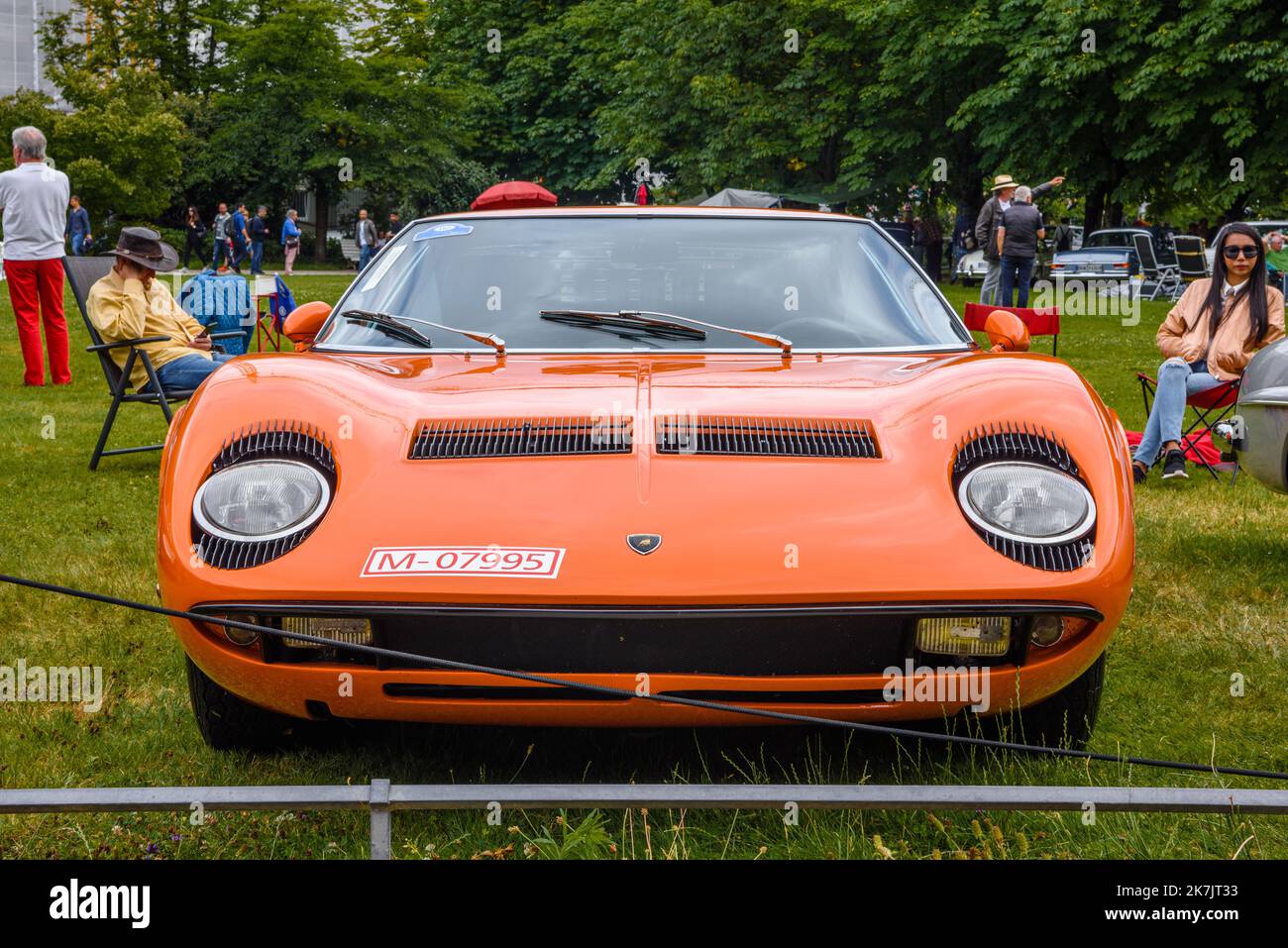 BADEN BADEN, GERMANY - JULY 2019: orange LAMBORGHINI MIURA P400 sport ...