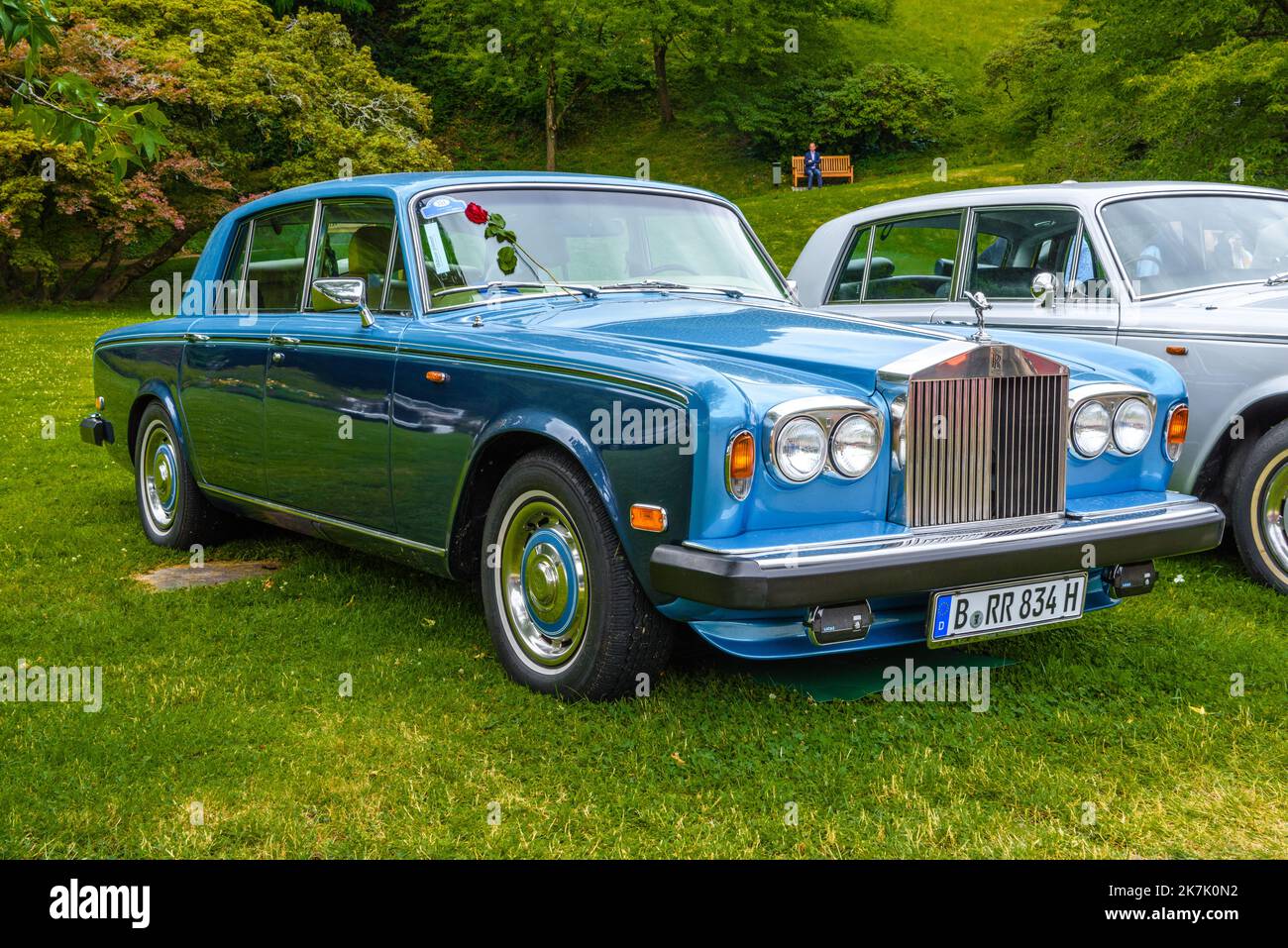 BADEN BADEN, GERMANY - JULY 2019: blue ROLLS-ROYCE SILVER SHADOW sedan ...