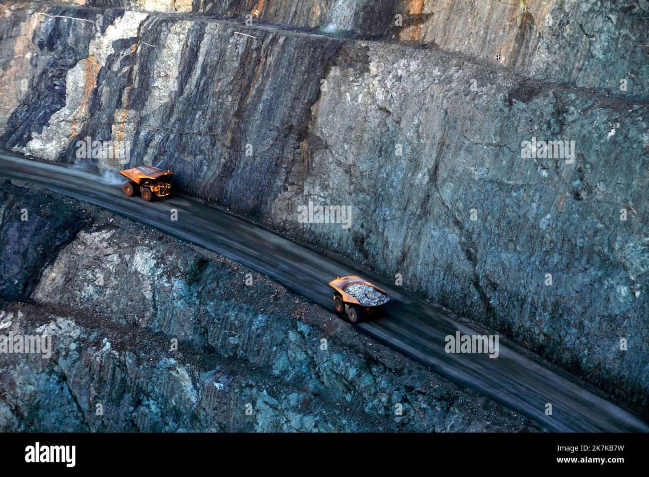 Haul trucks passing on haul road, Super Pit Gold Mine, Kalgoorlie ...