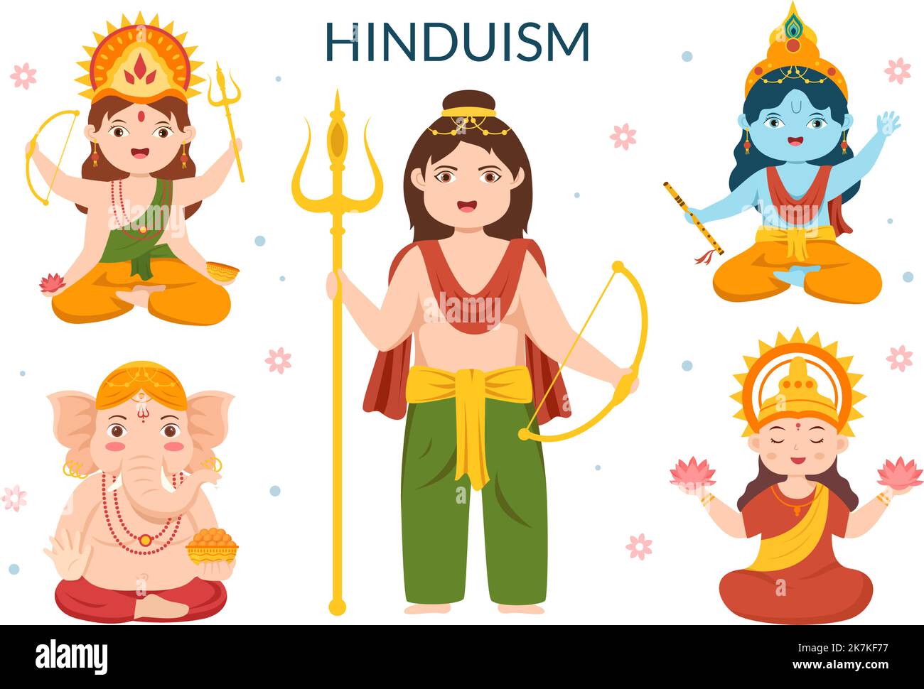 Hinduism of Various Indian God Flat background Cartoon Hand Drawn ...