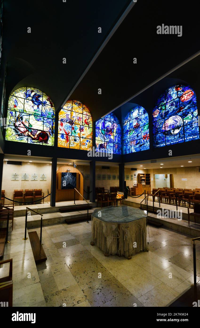 Stained glass Chagall Windows at the Abbell synagogue at the Hadassah ...