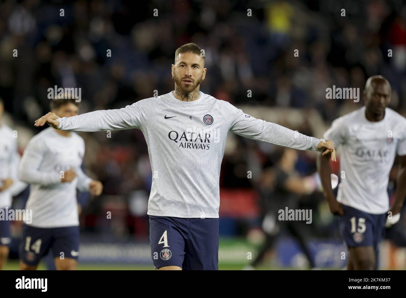 ©Sebastien Muylaert/MAXPPP - Paris 11/10/2022 Sergio Ramos of Paris Saint-Germain warms up ...