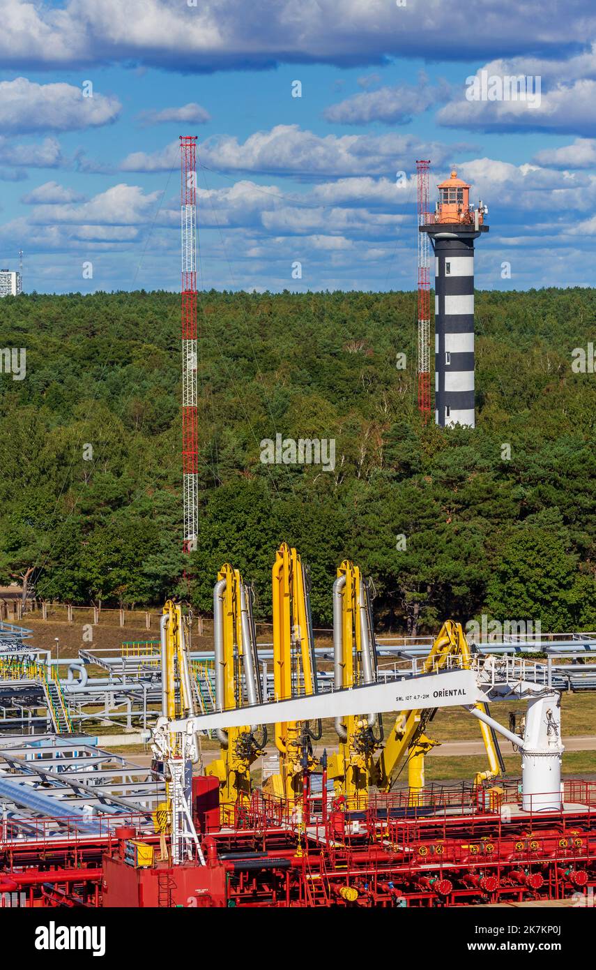 Oil tanker & Klaipeda Lighthouse, Eponymous County, Lithuania Stock ...