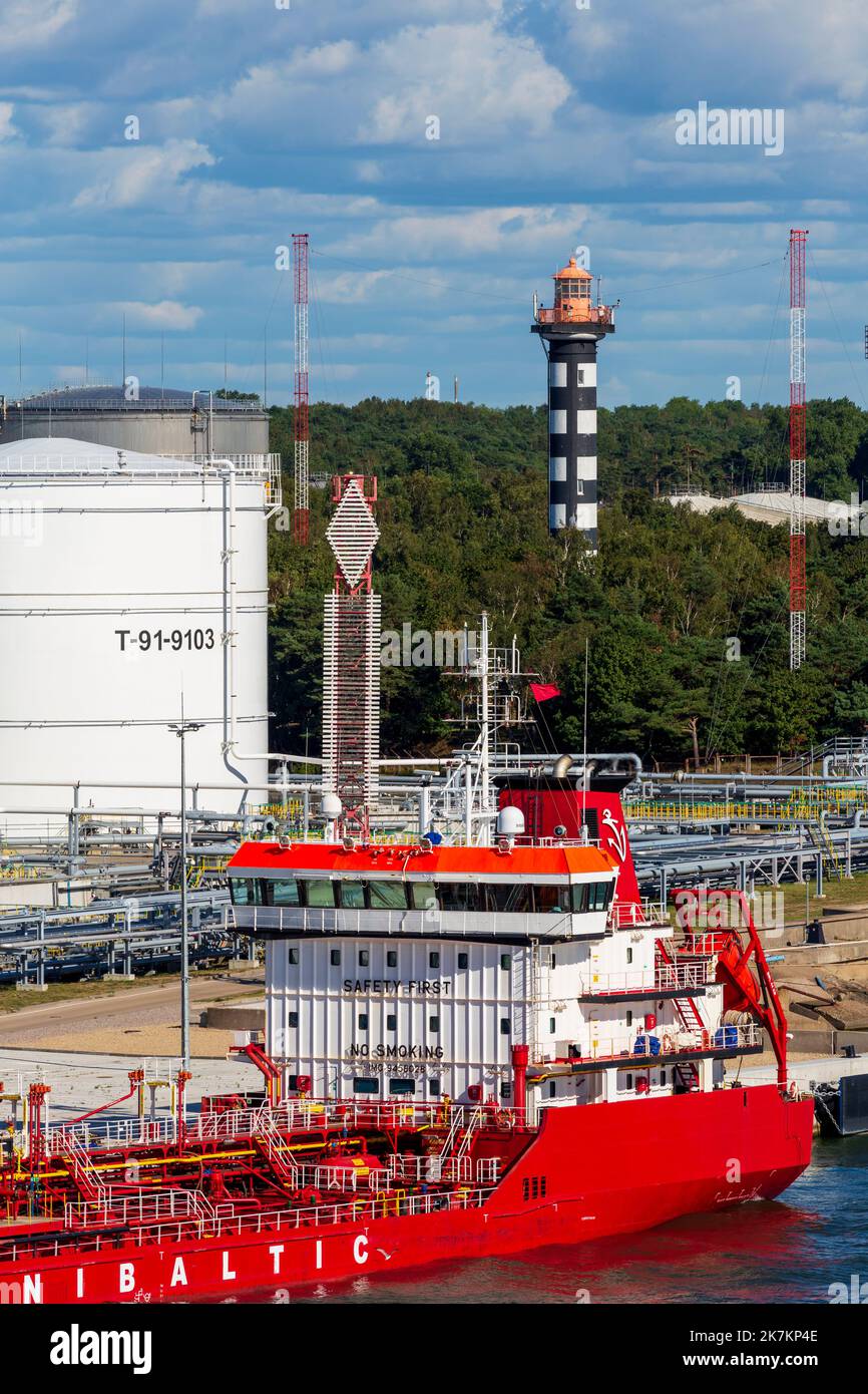 Oil tanker & Klaipeda Lighthouse, Eponymous County, Lithuania Stock ...
