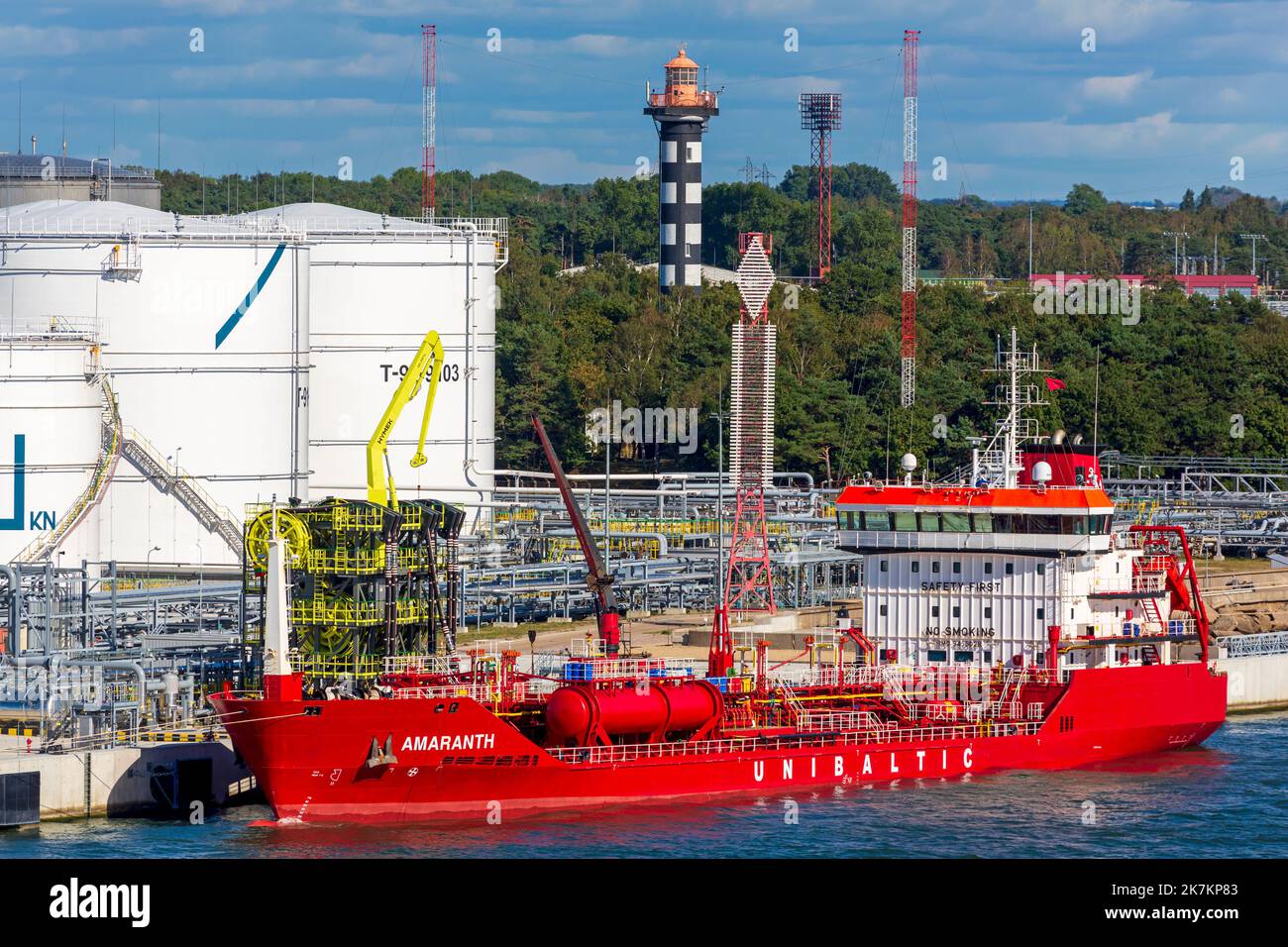 Oil tanker & Klaipeda Lighthouse, Eponymous County, Lithuania Stock ...