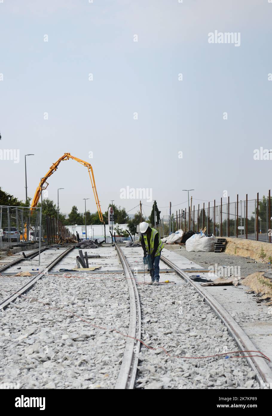 Jerusalem, Israel. August 2022. Construction of the Extension of the Jerusalem Light Rail line ...