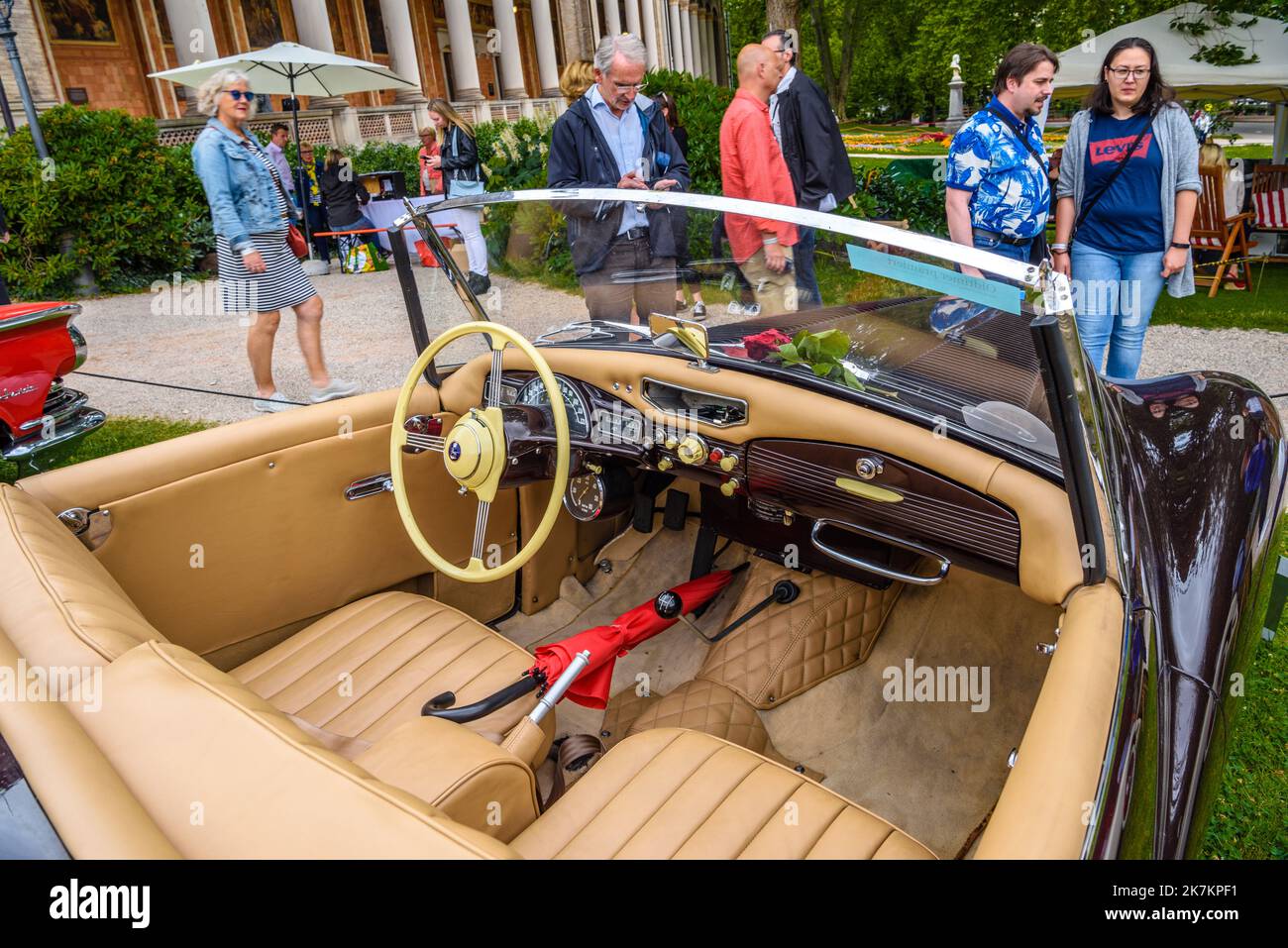 BADEN BADEN, GERMANY - JULY 2019: beige leather interior of SUNBEAM ...