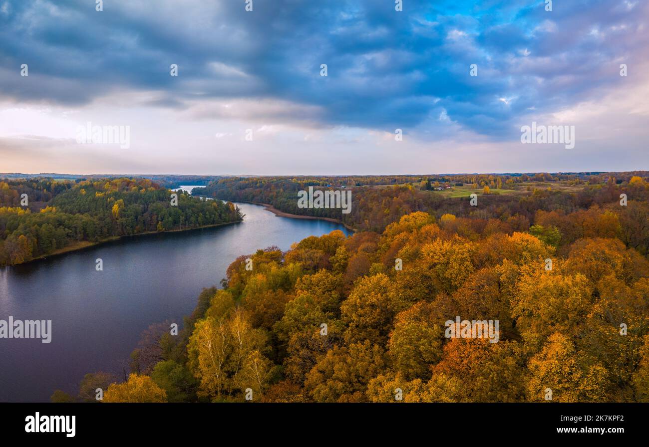Autumn view with Asveja lake and colorful mapple trees Stock Photo - Alamy