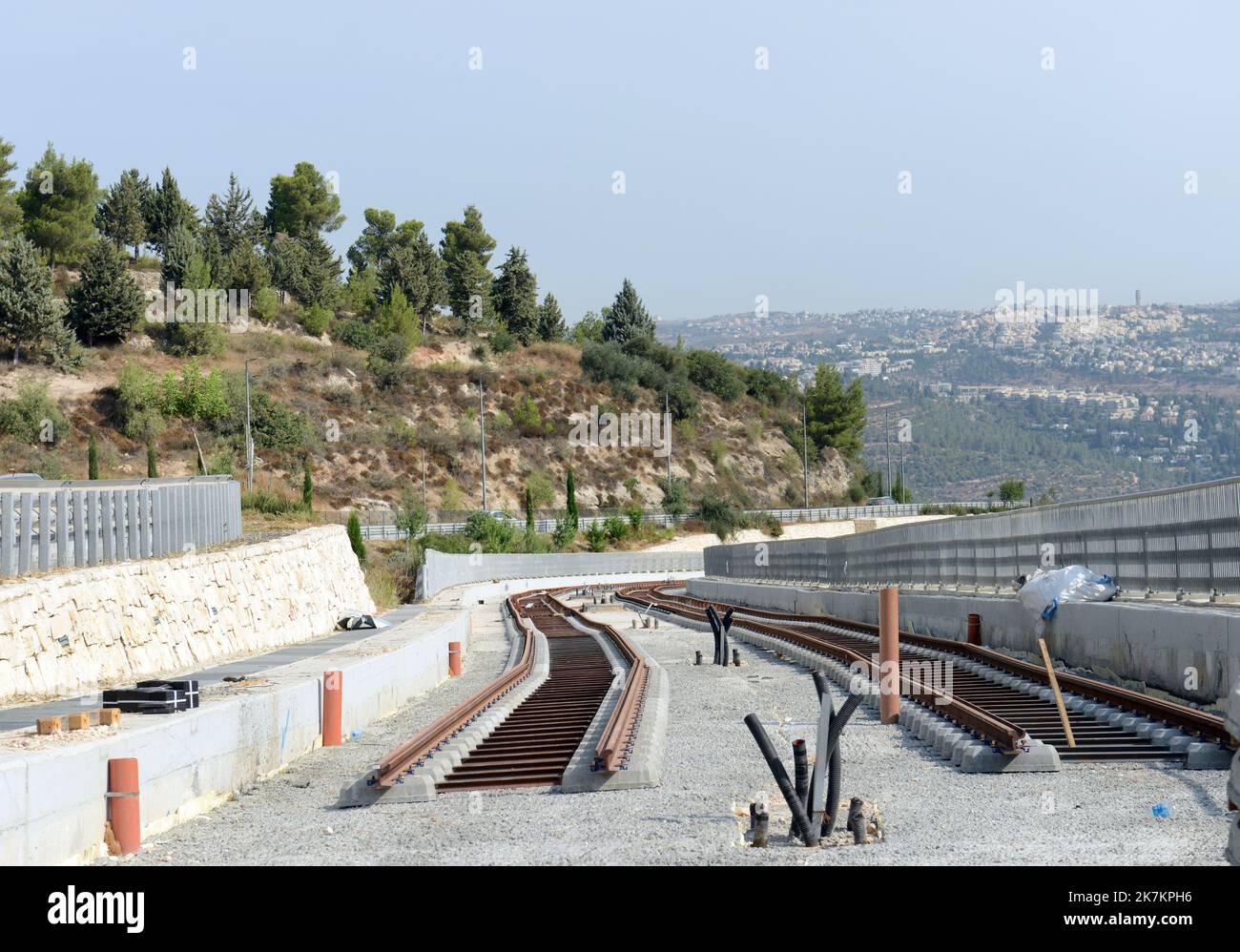Jerusalem, Israel. August 2022. Construction of the Extension of the Jerusalem Light Rail line ...