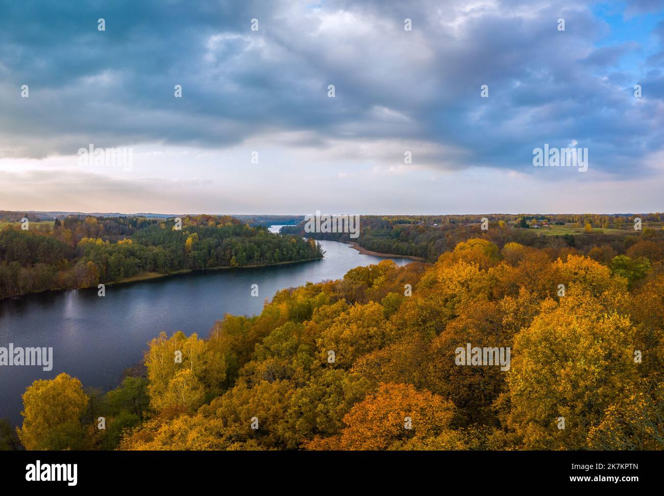 Autumn view with Asveja lake and colorful mapple trees Stock Photo - Alamy