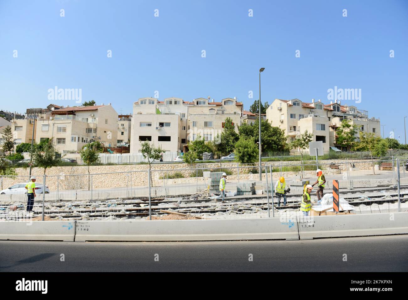Jerusalem, Israel. August 2022. Construction of the Extension of the Jerusalem Light Rail line ...