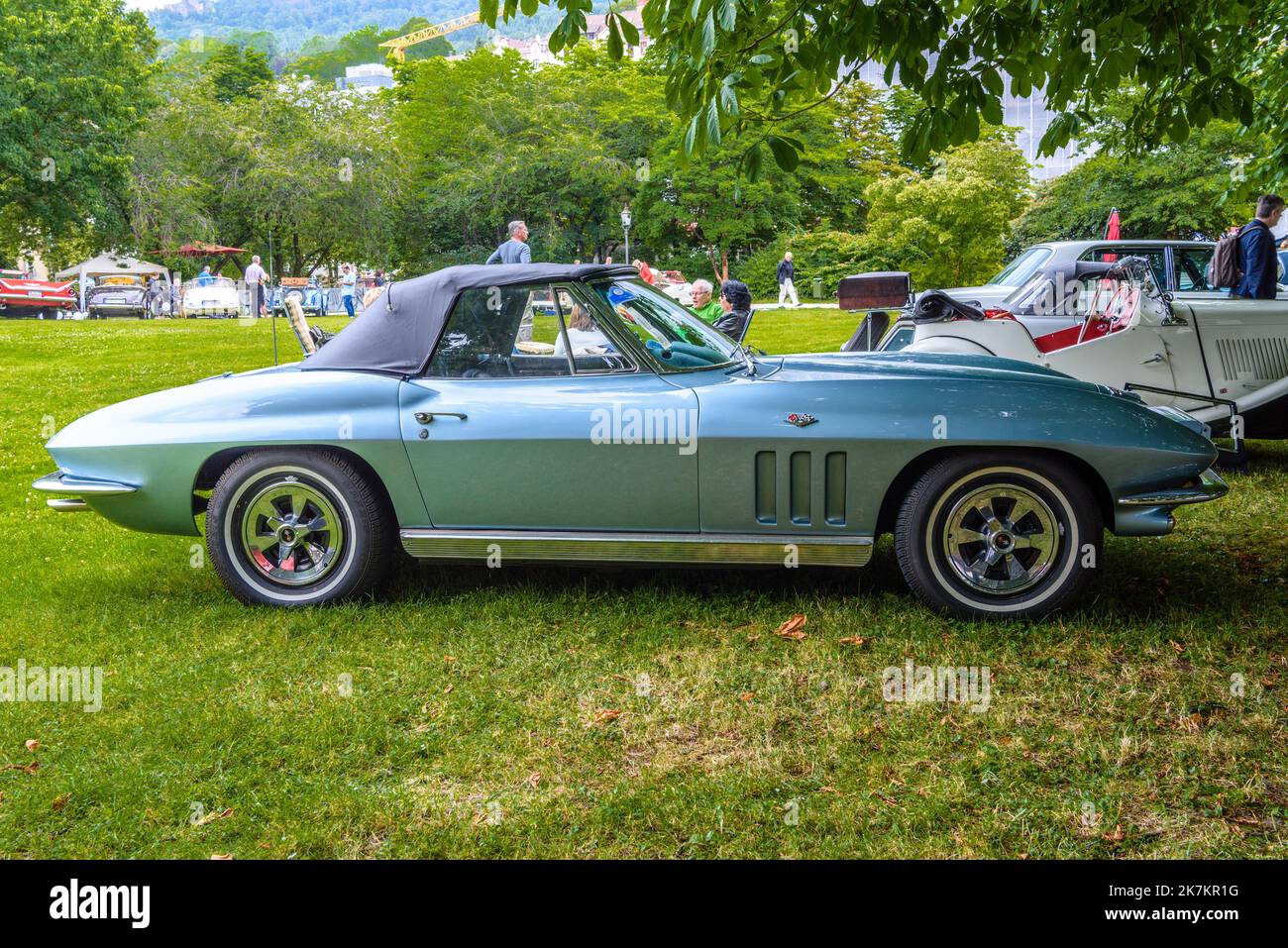BADEN BADEN, GERMANY - JULY 2019: blue CHEVROLET CORVETTE C2 ...