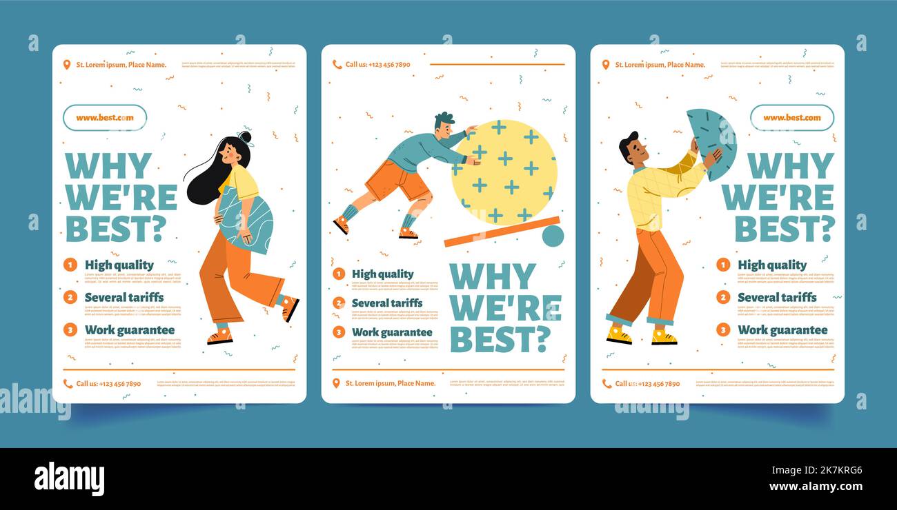 Set of company promo flyers. Vector illustration of flat male and ...