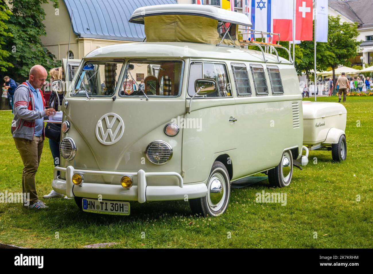 BADEN BADEN, GERMANY - JULY 2019: beige white VOLKSWAGEN WESTFALIA ...