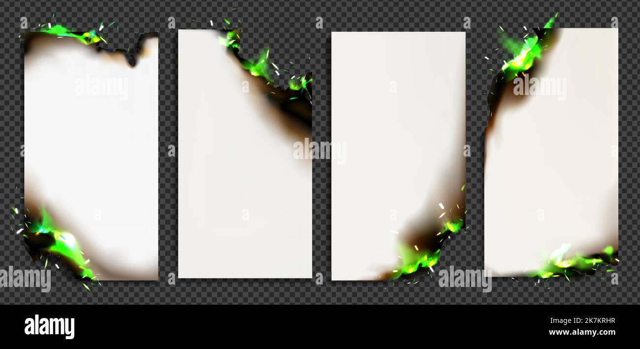 Realistic burning paper sheets set isolated on transparent background ...