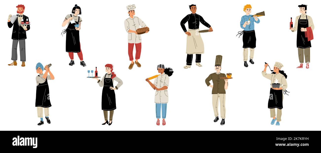 Restaurant staff, employees team chef, waiter, baker and barista ...