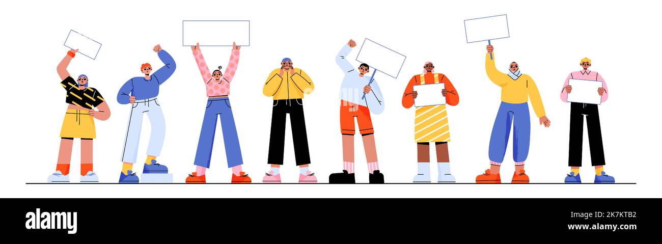 Protest people with placards and banners on rally demonstration or ...