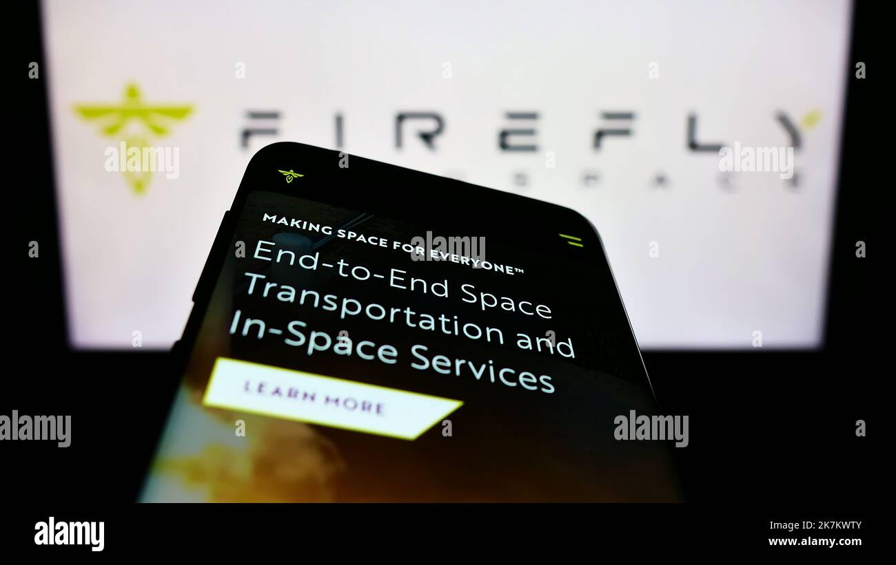 Smartphone with website of US space company Firefly Aerospace on screen ...