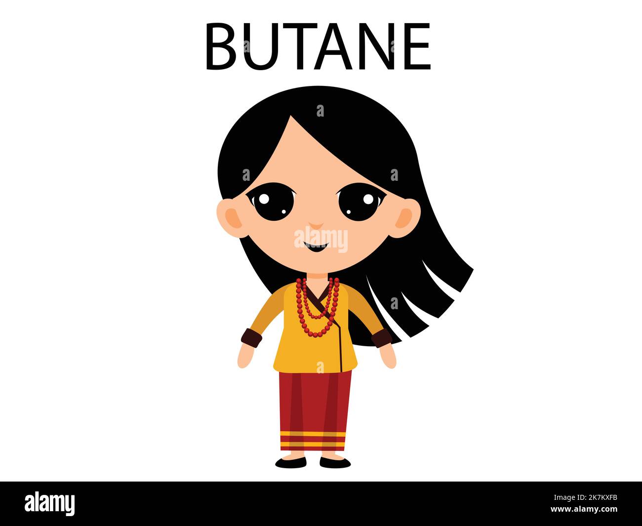 butane girl wearing traditional clothes character illustration Stock ...
