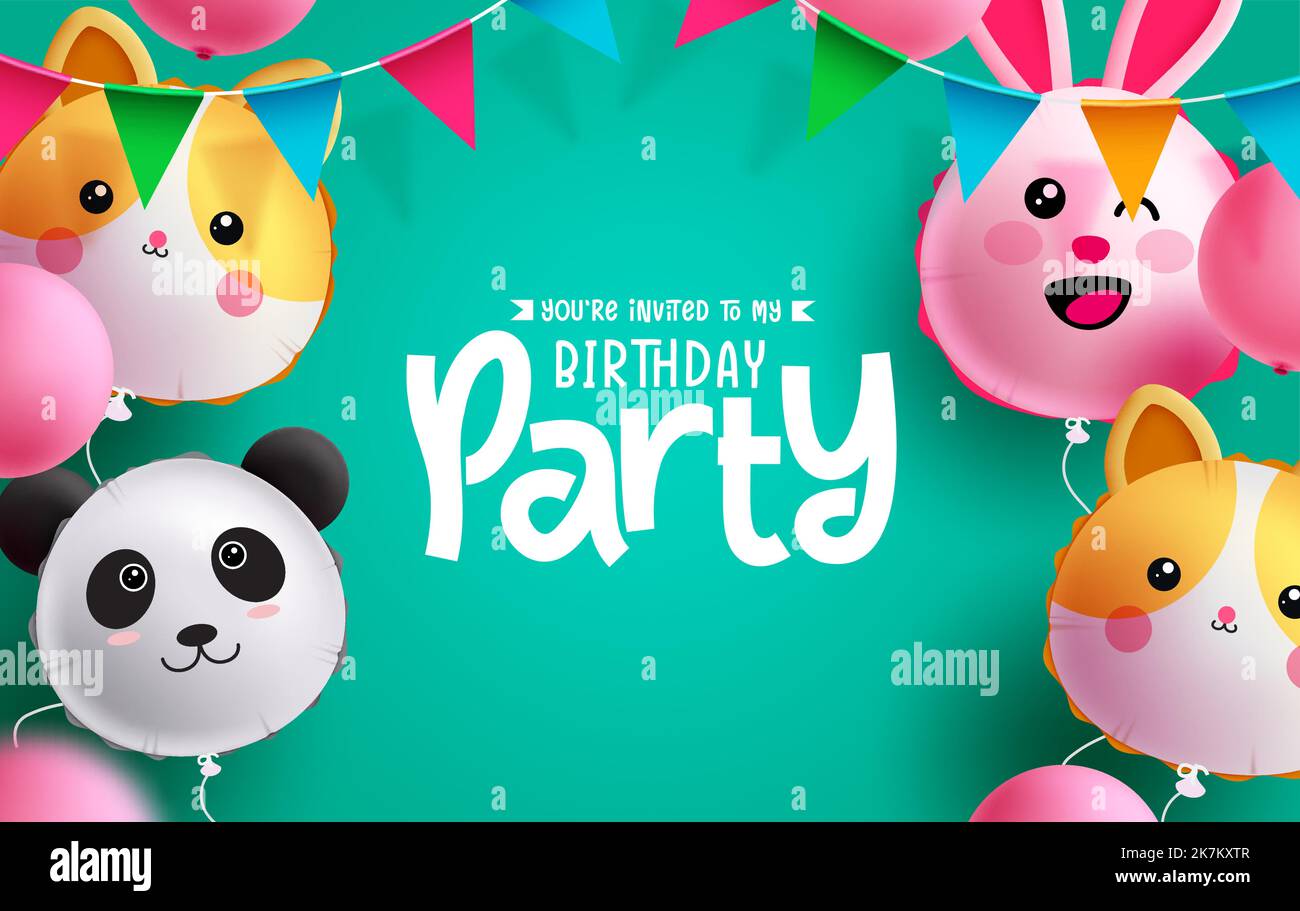 Birthday party text vector design. Birthday character inflatable ...