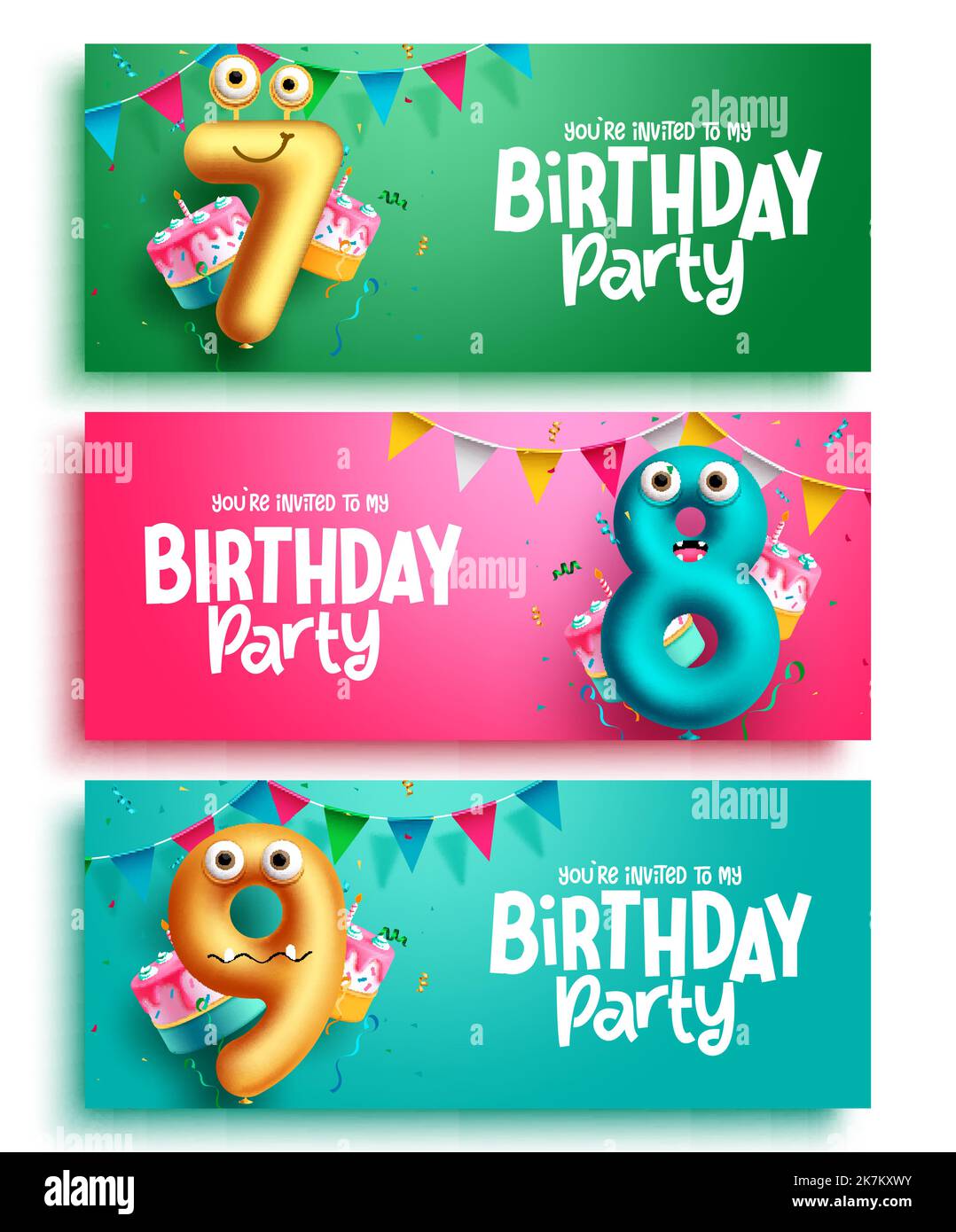 Birthday party text vector set design. Balloons number character ...