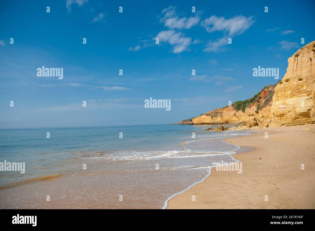 Maria Luisa beach with rock formation in Albufeira, Algarve, Portugal ...