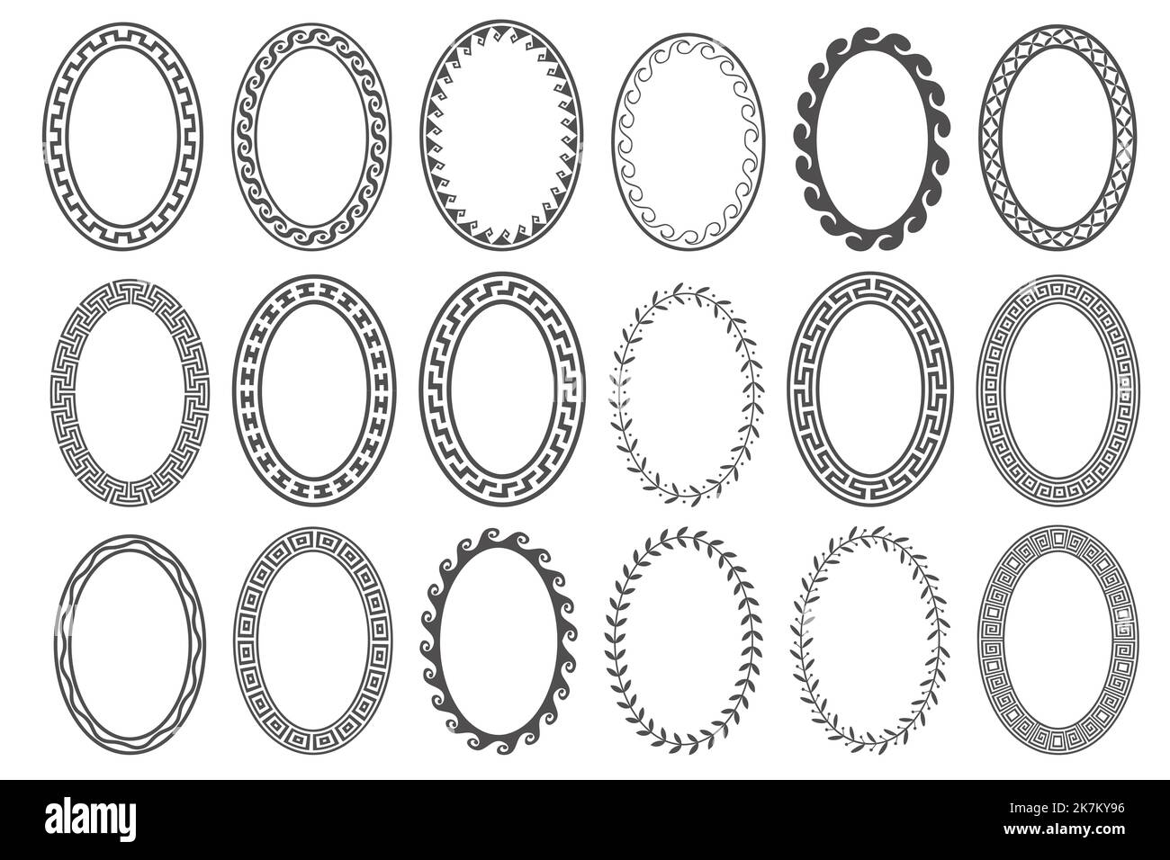 Greek key oval frame set. Ellipse ancient designs. Circle borders with ...