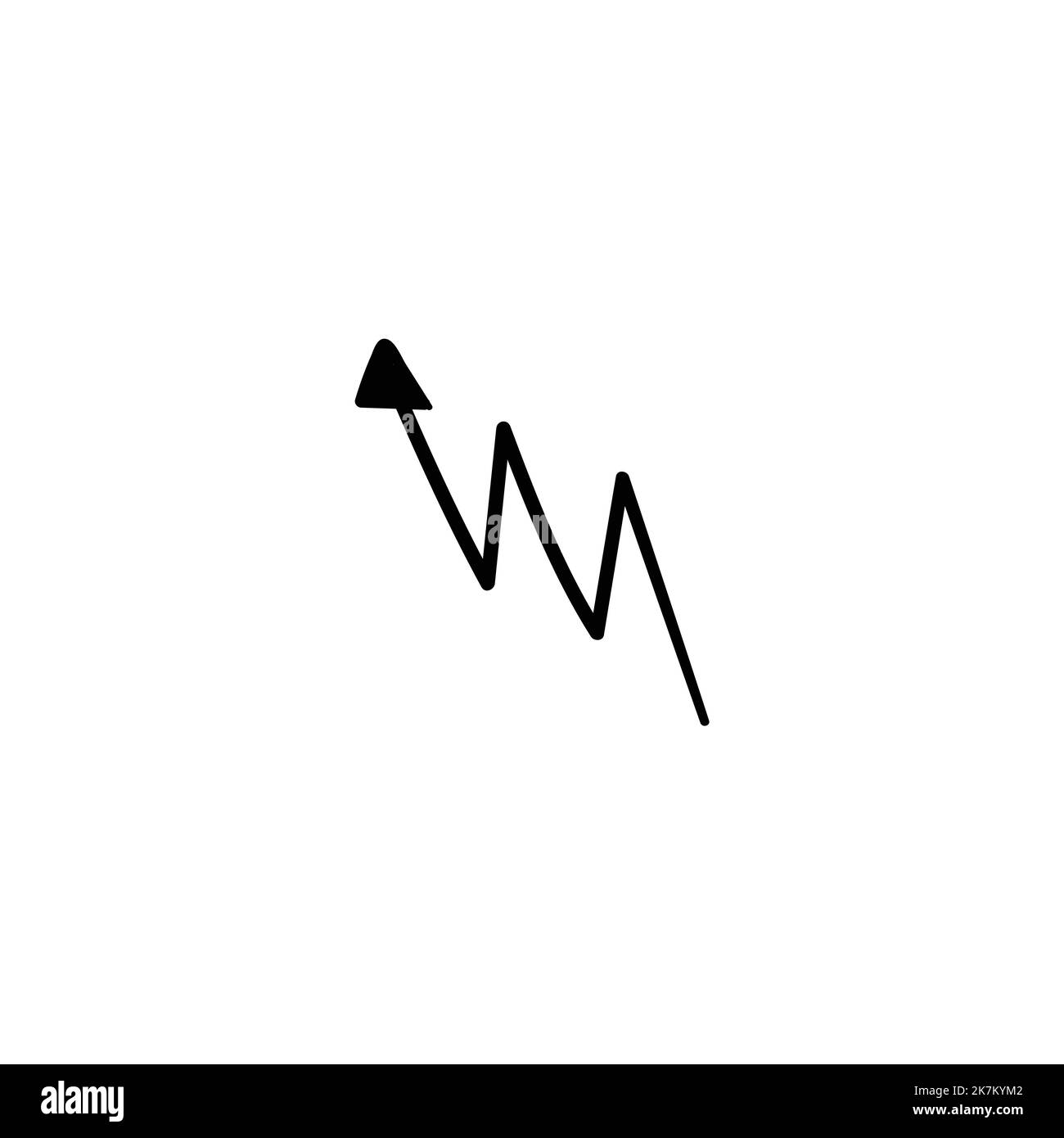 hand drawn long zig zag arrow pointing towards upside on white isolated ...