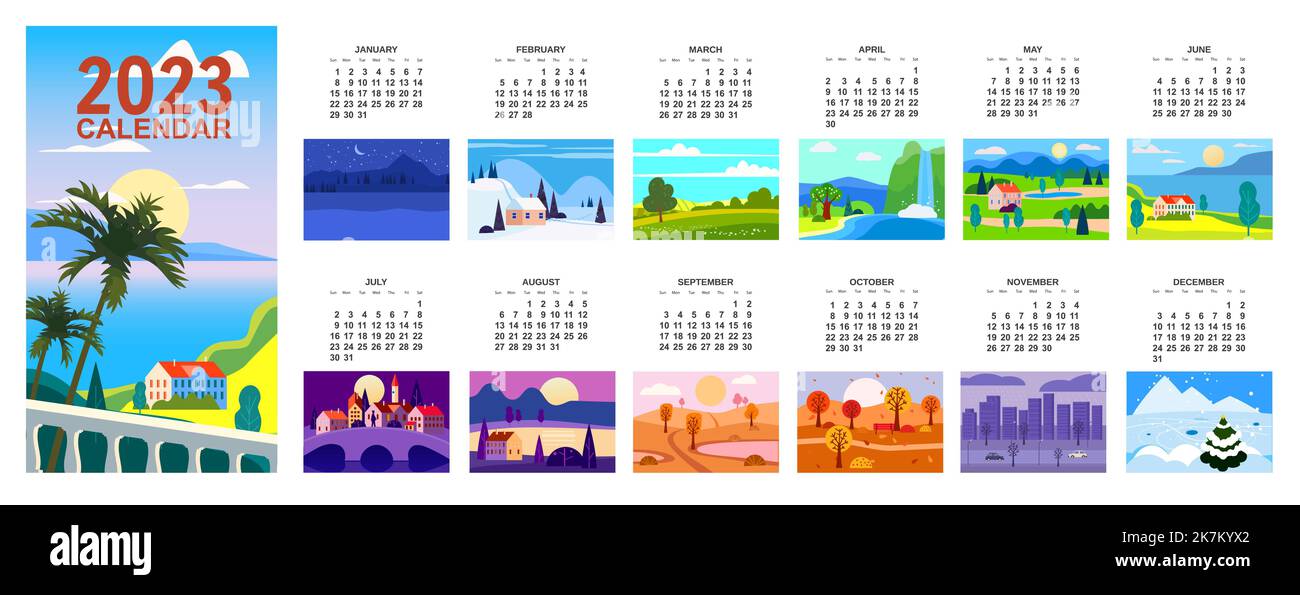 2023 Calendar minimalistic landscape natural backgrounds of four ...