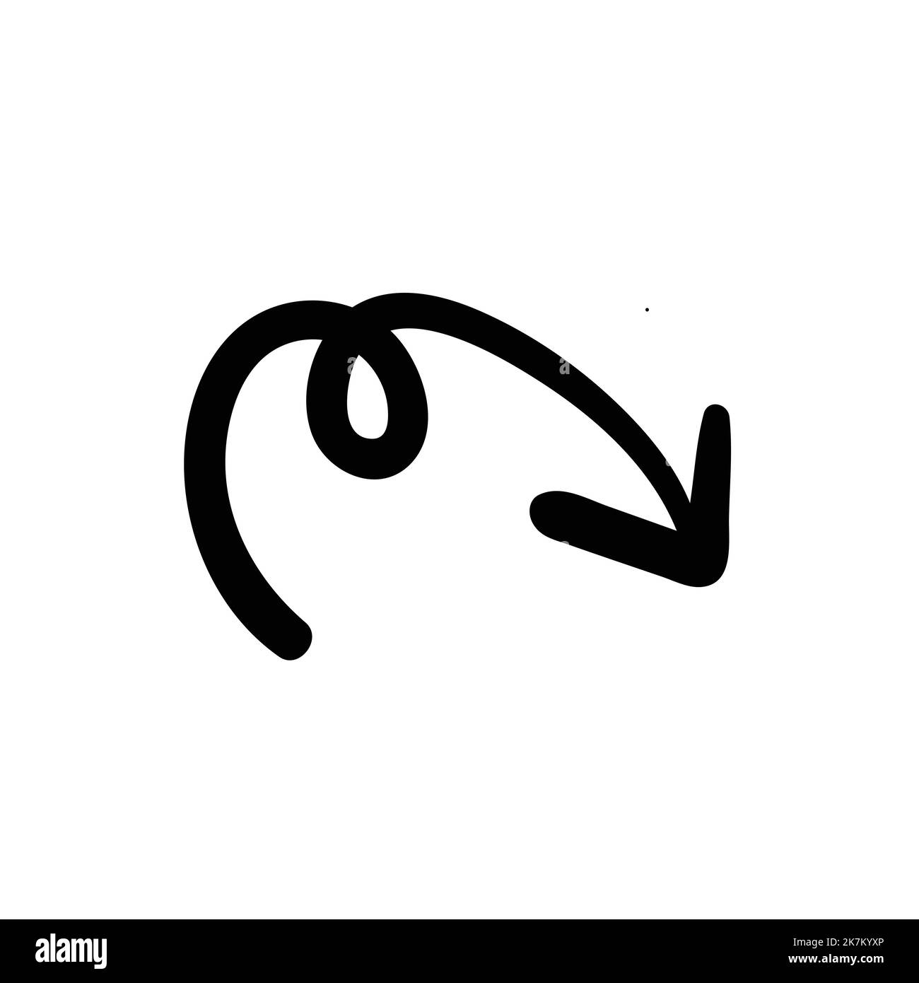 Long Curved Arrow Icon Pointing Down In Flat Style On White Background Vector Illustration Stock