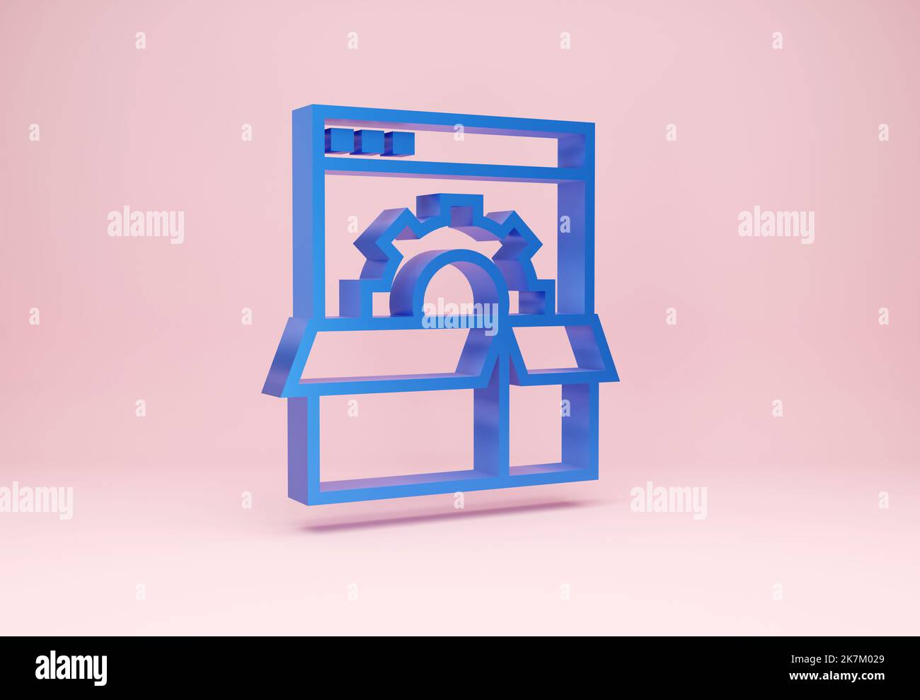 3D rendering gear setting in folder. Repair service tool icon. Minimal ...