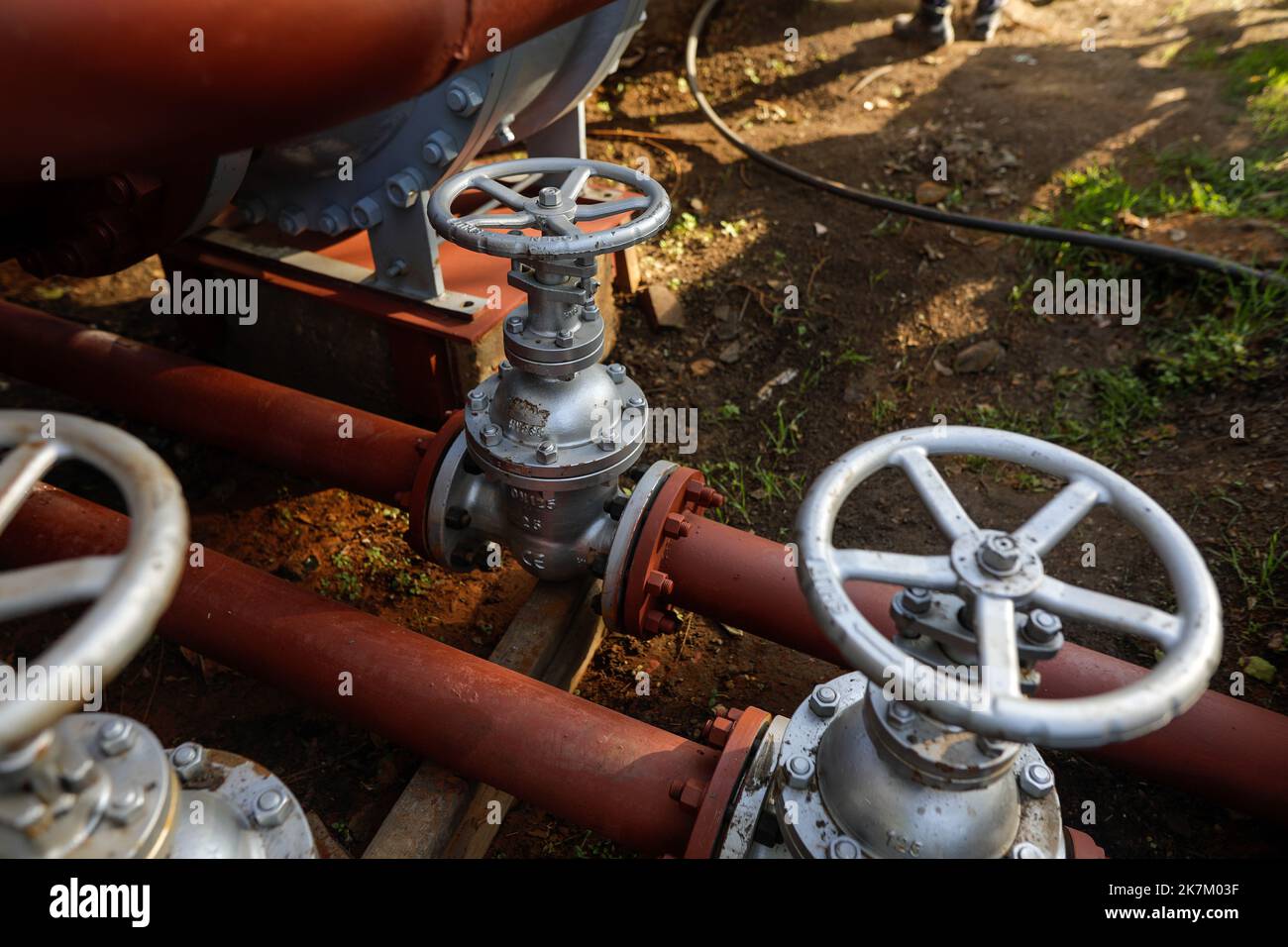 Shallow depth of field (selective focus) details with industrial ...