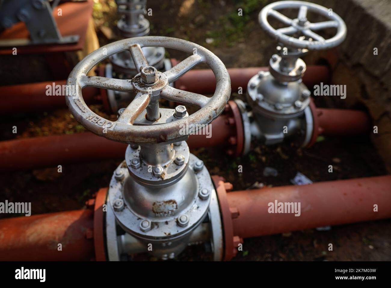 Shallow depth of field (selective focus) details with industrial ...