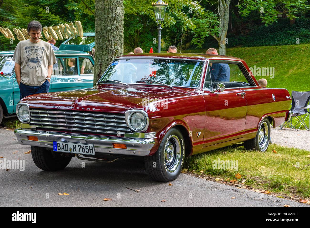 BADEN BADEN, GERMANY - JULY 2019: dark red maroon CHEVROLET NOVA 1rst ...