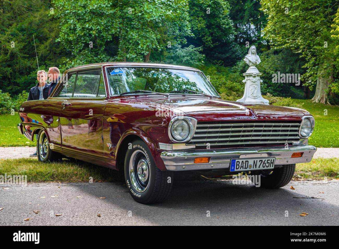 BADEN BADEN, GERMANY - JULY 2019: dark red maroon CHEVROLET NOVA 1rst ...
