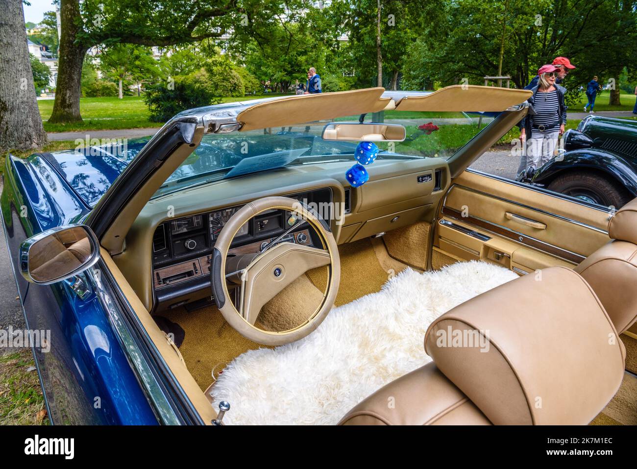 BADEN BADEN, GERMANY - JULY 2019: beige leather interior of blue BUICK ...