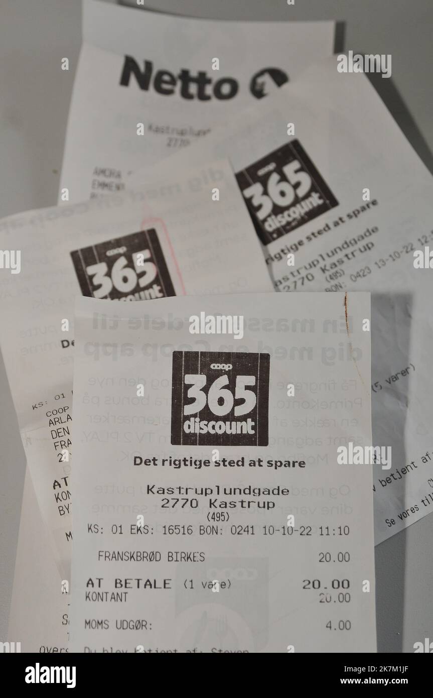 Copenahgen /Denmark/18 OIctober 2022/ Grocery receipts from Netto and ...