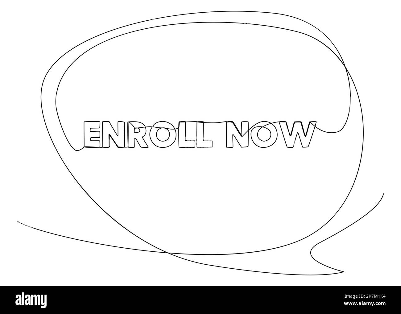 One Continuous Line Of Speech Bubble With Enroll Now Text Thin Line Illustration Vector Concept