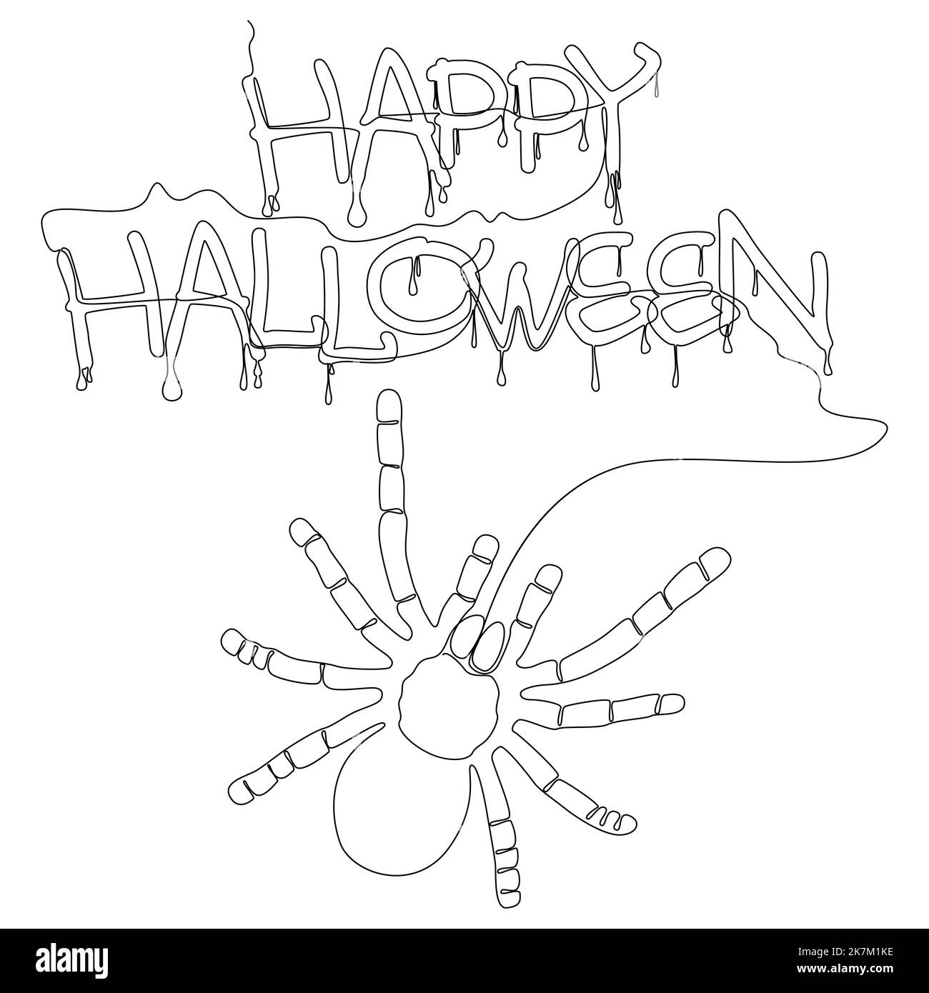 One continuous line of spider and Happy Halloween text. Thin Line ...