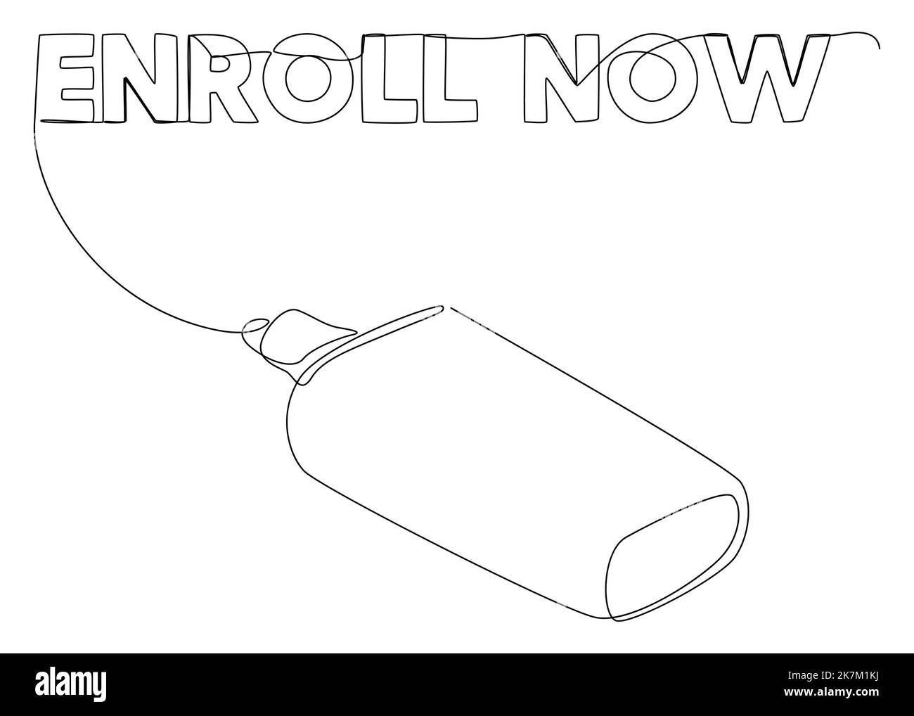 One continuous line of Enroll Now word written with a pencil. Thin Line ...