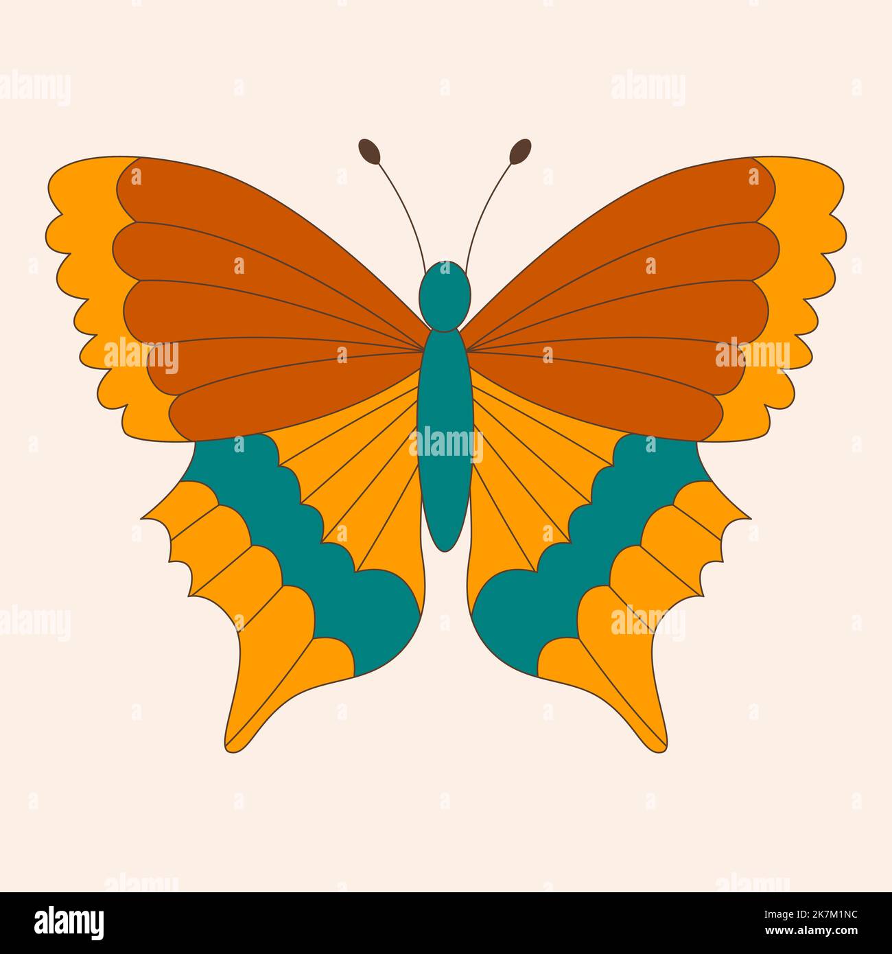 Retro 60s 70s hippie groovy butterfly for cards, stickers or poster ...